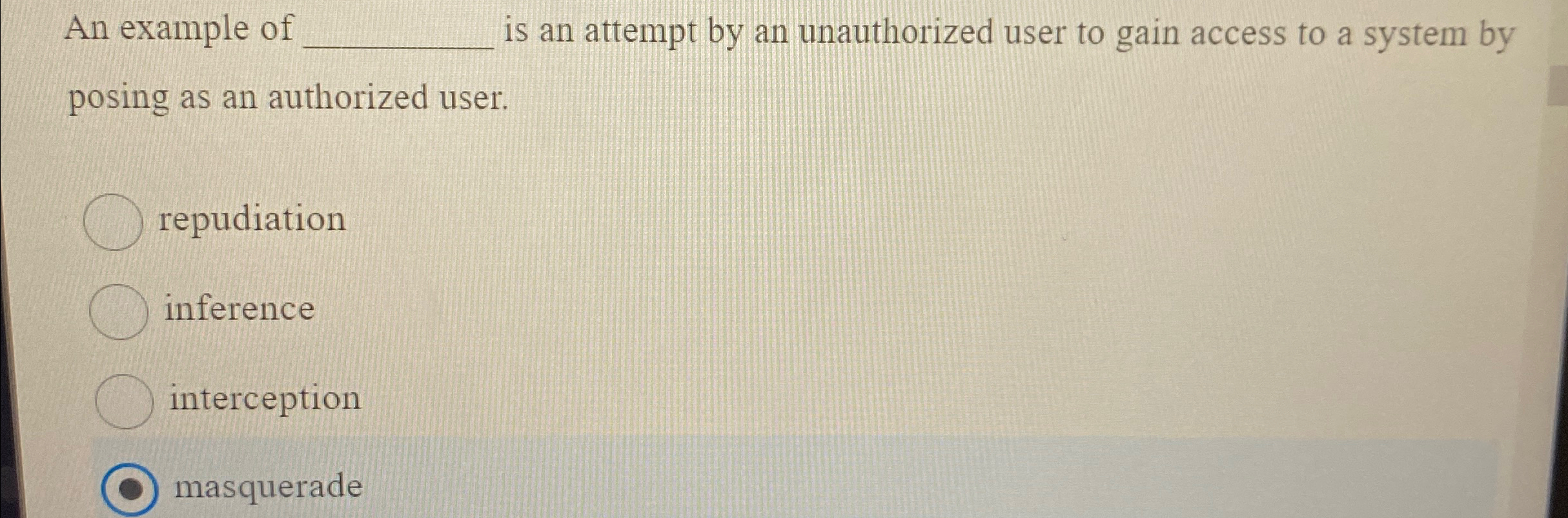 Solved An example of ﻿is an attempt by an unauthorized | Chegg.com