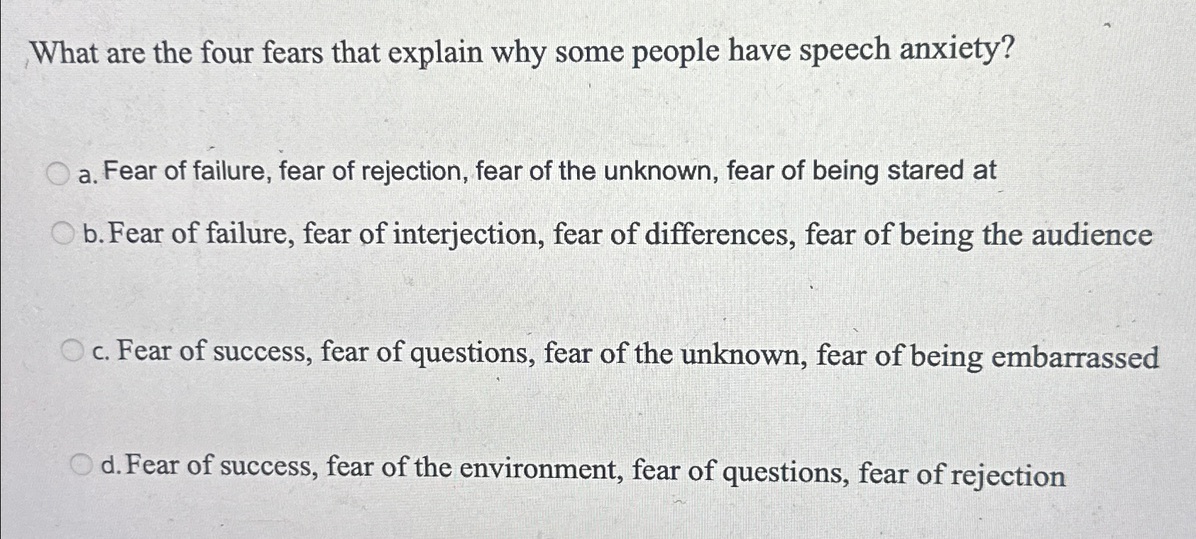Solved What are the four fears that explain why some people | Chegg.com