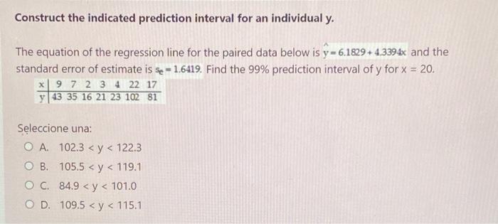 Solved Construct the indicated prediction interval for an | Chegg.com
