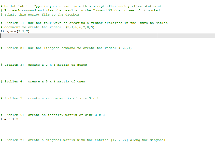 Solved # Matlab Lab 1: Type in your answer into this script | Chegg.com