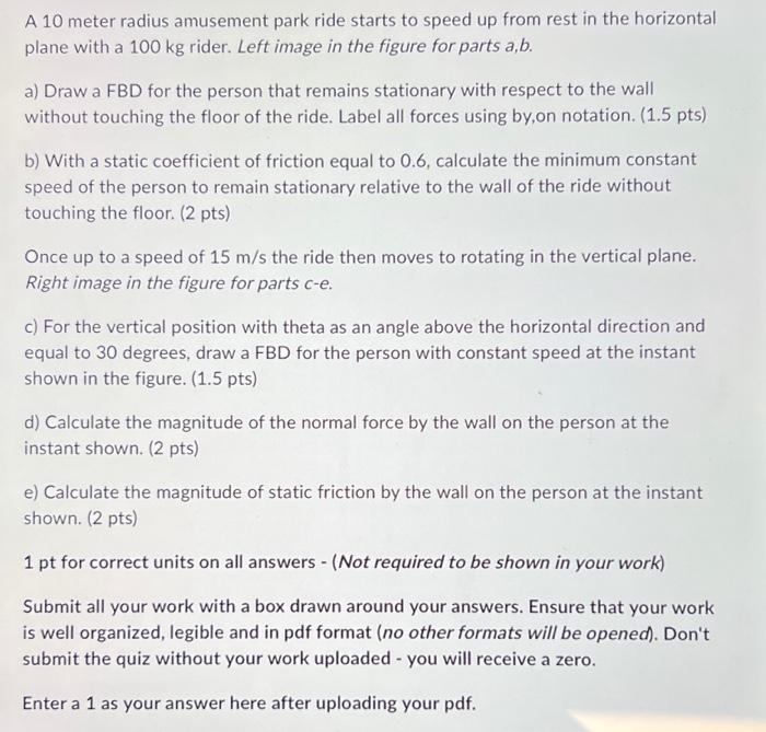 Solved A 10 meter radius amusement park ride starts to speed | Chegg.com