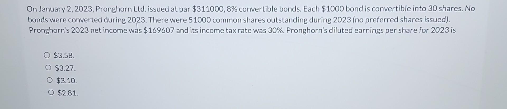 Solved On January 2, 2023, Pronghorn Ltd. issued at par | Chegg.com
