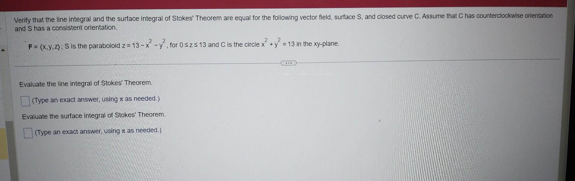 Solved Verify that the line integral and the surface | Chegg.com