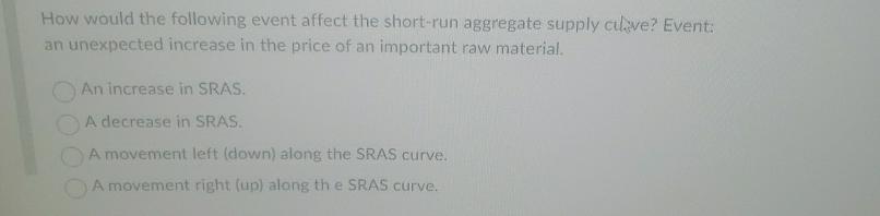 Solved How would the following event affect the short-run | Chegg.com