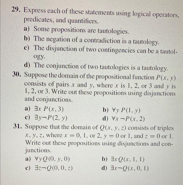 Solved 29. Express each of these statements using logical | Chegg.com