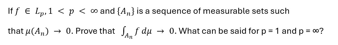 Solved If {An}μ(An)→0∫An﻿fdμ→0p=1p=∞finLp,1 ﻿and {An} is ﻿a | Chegg.com