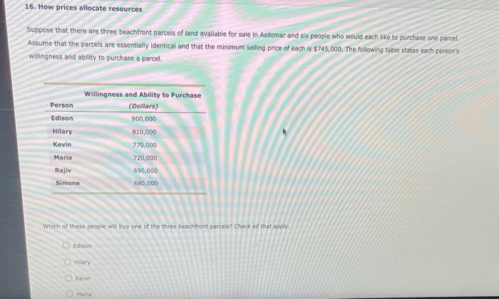 Solved 16. How prices allocate resources Suppose that there | Chegg.com
