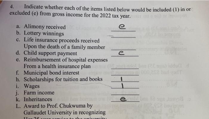 Solved Indicate whether each of the items listed below would | Chegg.com