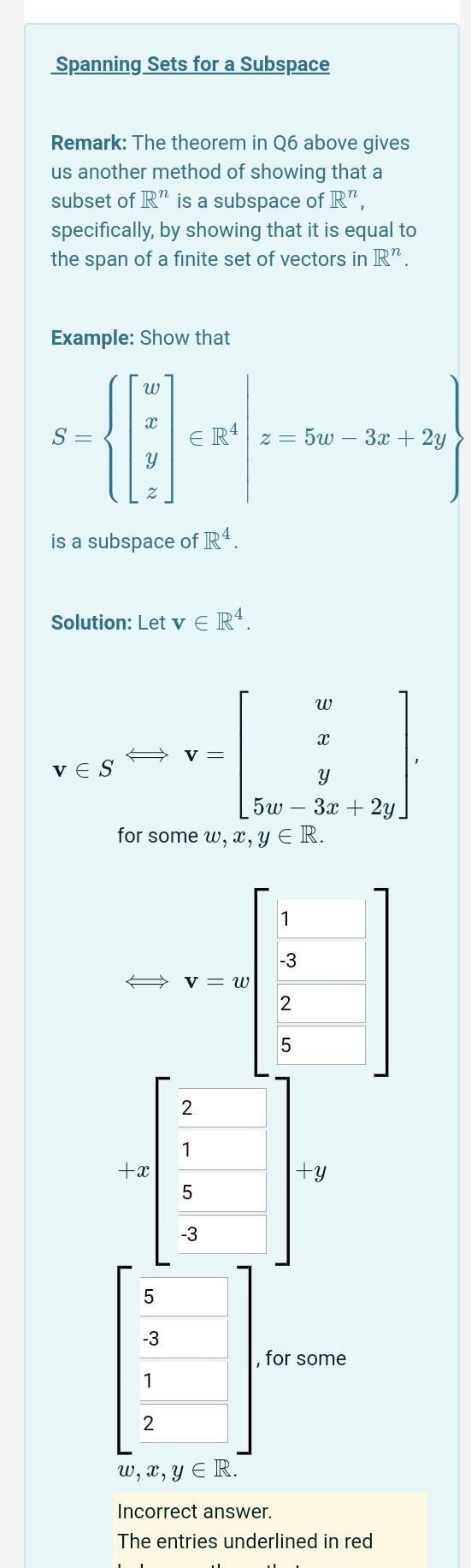 Solved Spanning Sets for a Subspace Remark: The theorem in | Chegg.com