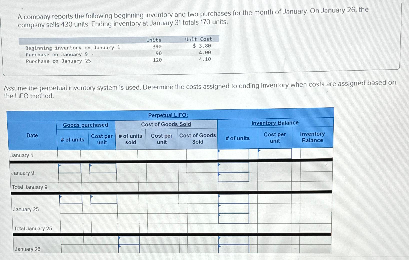 Solved A company reports the following beginning inventory | Chegg.com