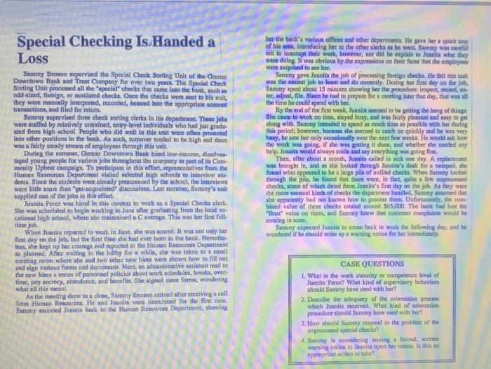 Solved Special Checking Is. Handed a Loss Sammy Benson | Chegg.com