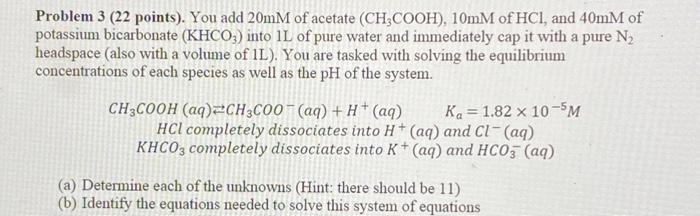 Solved Problem 3 (22 points). You add 20mM of acetate | Chegg.com