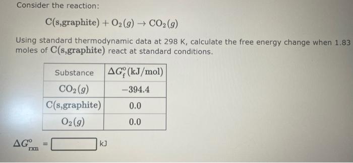 Solved Consider the reaction: C( s,graphite )+O2(g)→CO2(g) | Chegg.com