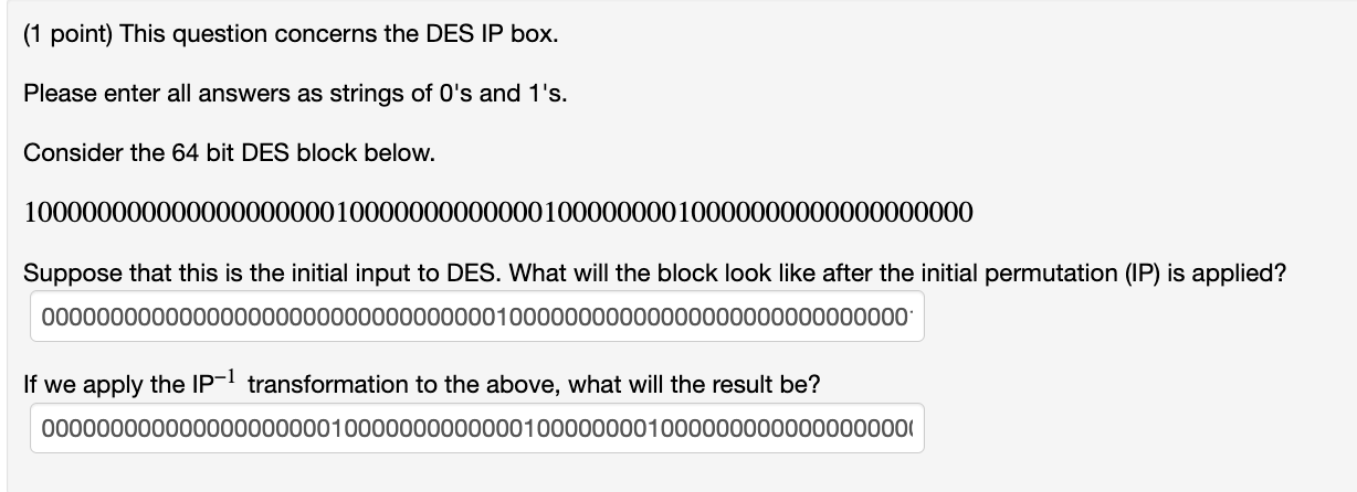 Solved (1 ﻿point) ﻿This question concerns the DES IP | Chegg.com