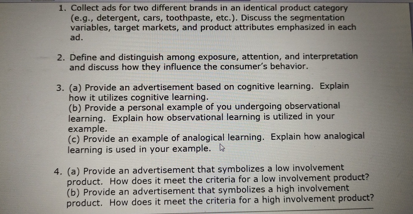 Solved Collect ads for two different brands in an identical | Chegg.com