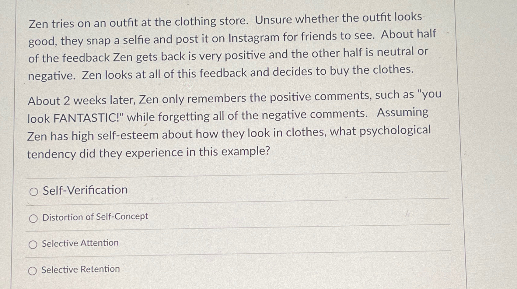 Solved Zen tries on an outfit at the clothing store. Unsure | Chegg.com