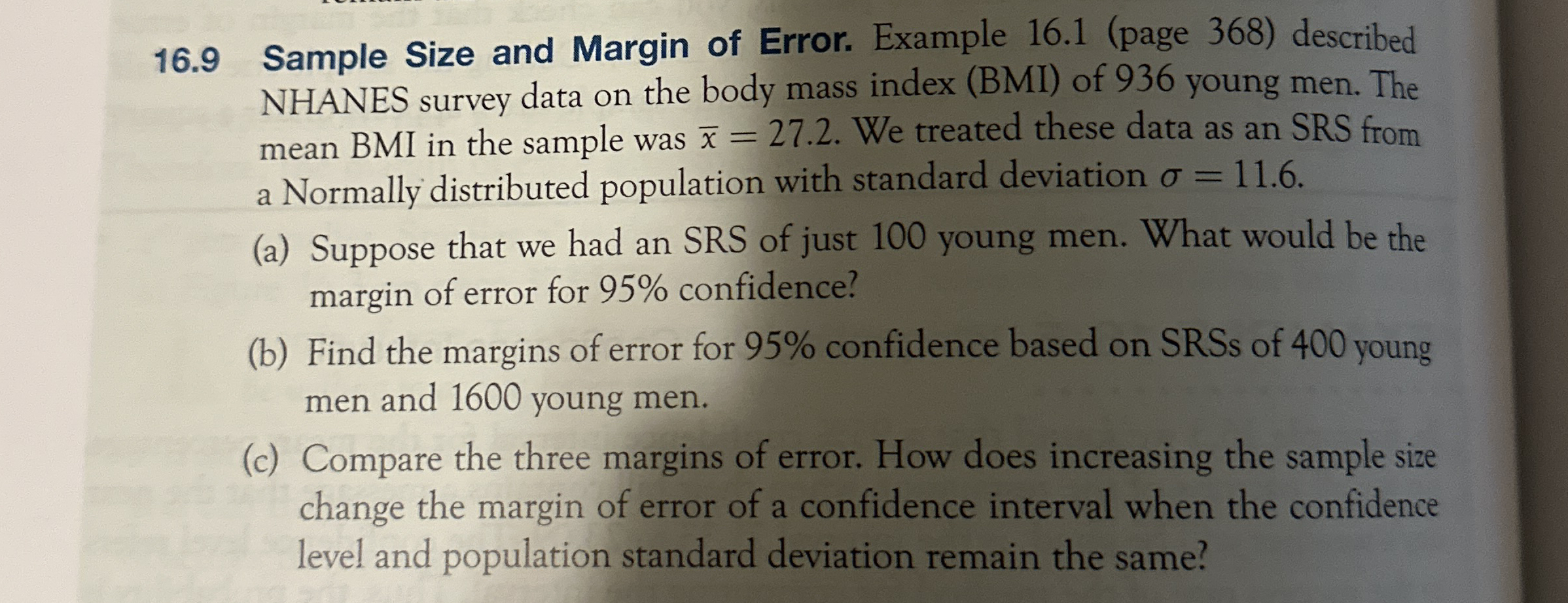 Solved 16.9 ﻿Sample Size and Margin of Error. Example | Chegg.com