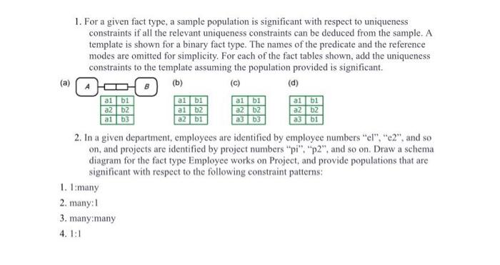 Solved 1. For a given fact type, a sample population is | Chegg.com