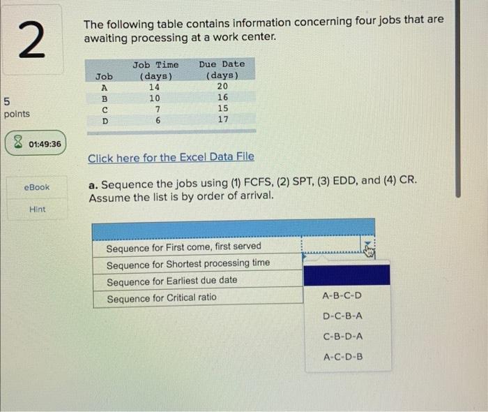 Solved The following table contains information concerning | Chegg.com
