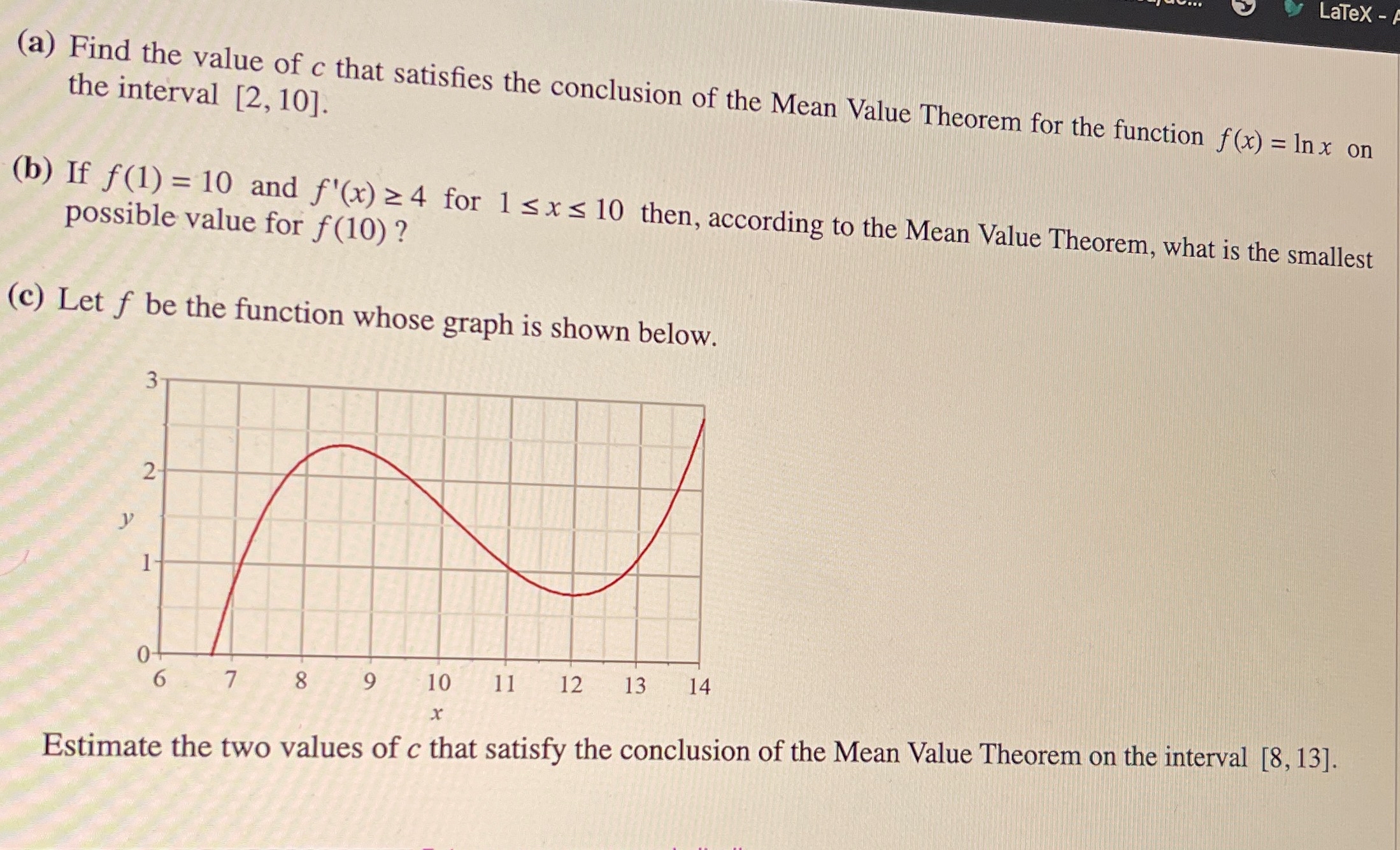 Solved (a) ﻿Find the value of c ﻿that satisfies the | Chegg.com