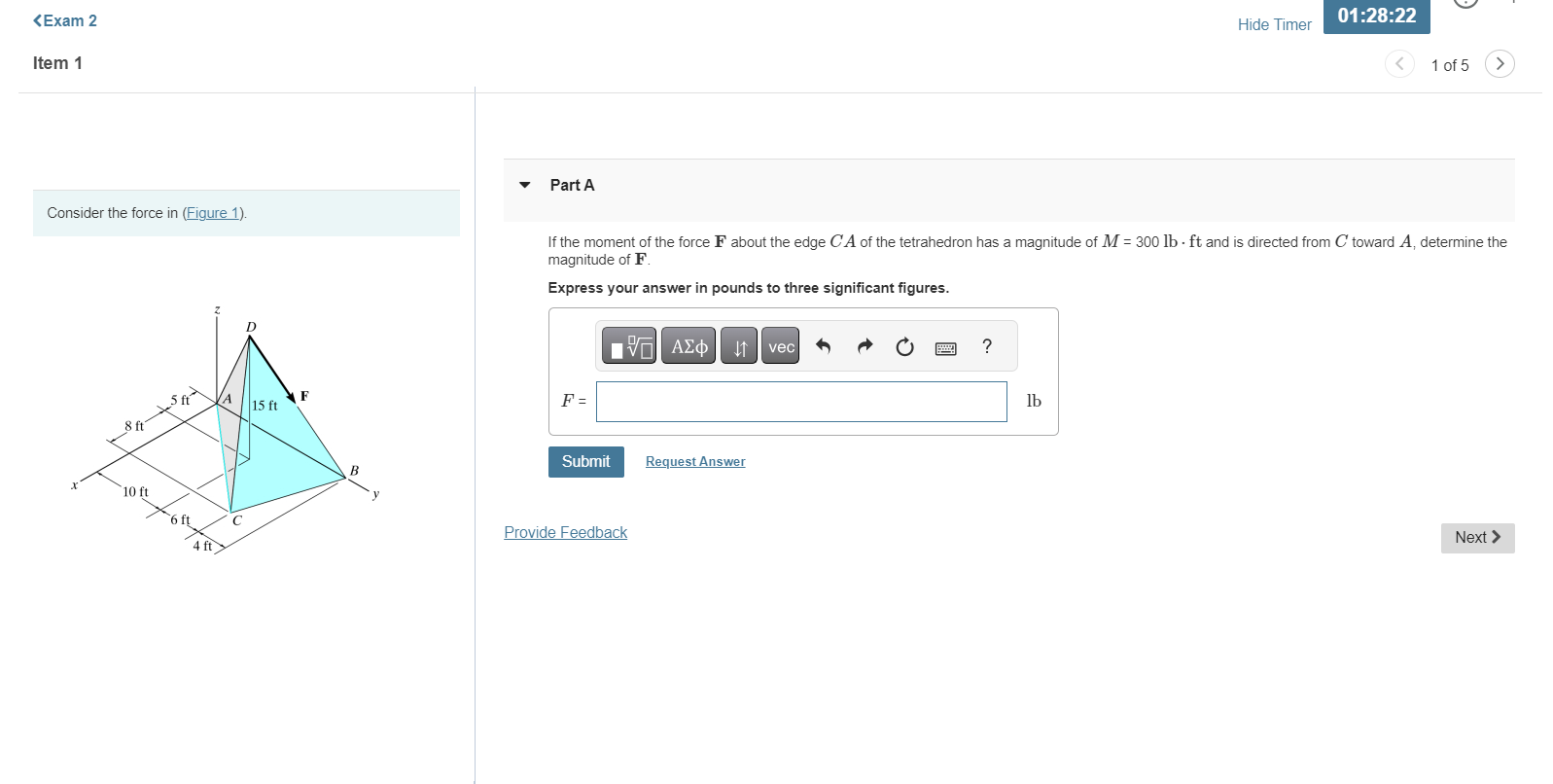 Solved Item 1Consider the force in (Figure 1).Part AIf the | Chegg.com