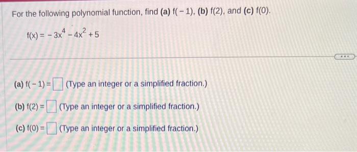 Solved For the following polynomial function, find (a) | Chegg.com