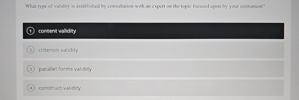 Solved What type of validity is established by consultation | Chegg.com