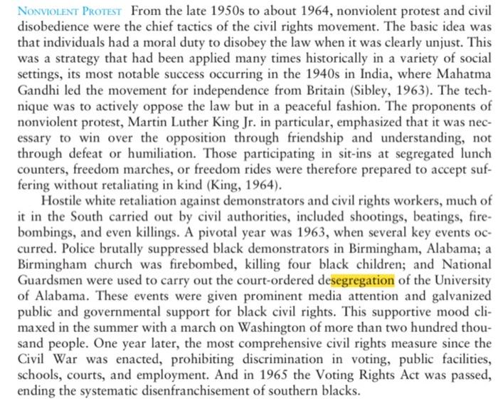 Solved Using this passage, explain in detail how nonviolent | Chegg.com