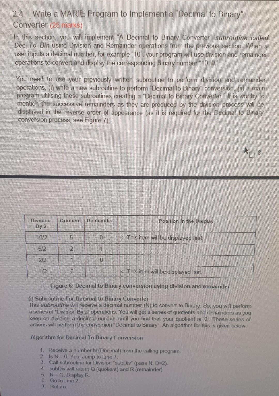 Solved 24 Write a MARIE Program to Implement a "Decimal to | Chegg.com
