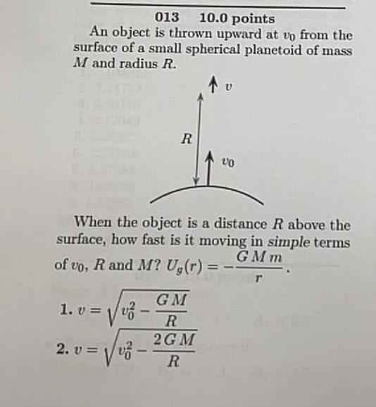 Solved 01310.0 points An object is thrown upward at v0 from | Chegg.com