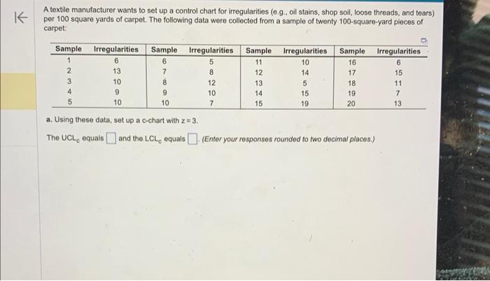 Solved usinf these data, set up a c-chart with z=3The uclC | Chegg.com