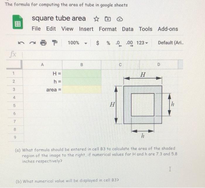 Solved The formula for computing the area of tube in google | Chegg.com