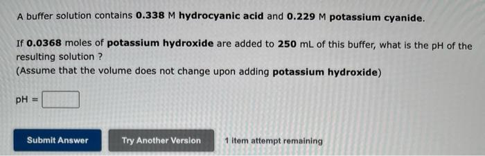 Solved A buffer solution contains 0.338M hydrocyanic acid | Chegg.com