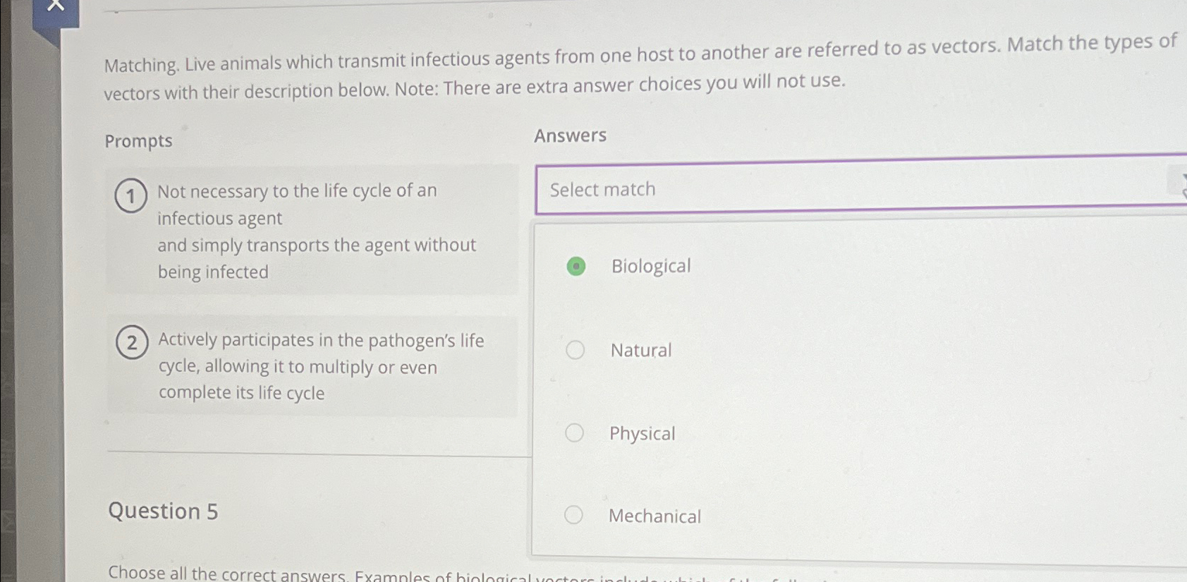 Solved Matching. Live animals which transmit infectious | Chegg.com