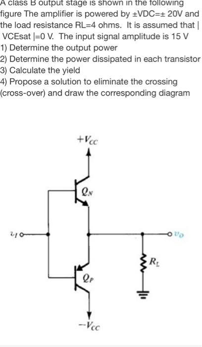 Solved A class B output stage is shown in the following | Chegg.com