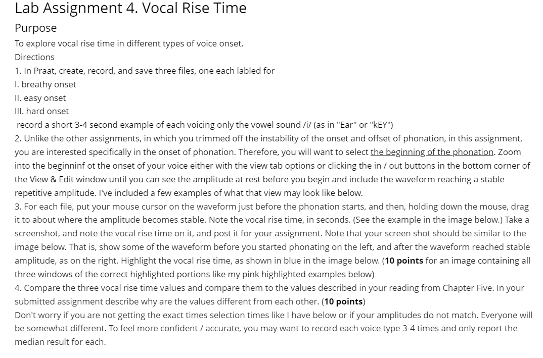 Solved Lab Assignment 4. ﻿Vocal Rise TimePurposeTo explore | Chegg.com