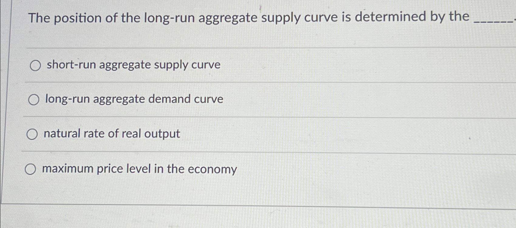 Solved The position of the long-run aggregate supply curve | Chegg.com