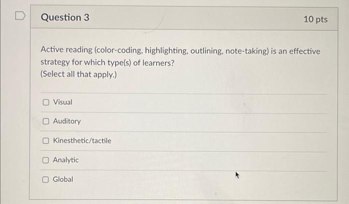 Solved Question 3 10 pts Active reading (color-coding, | Chegg.com