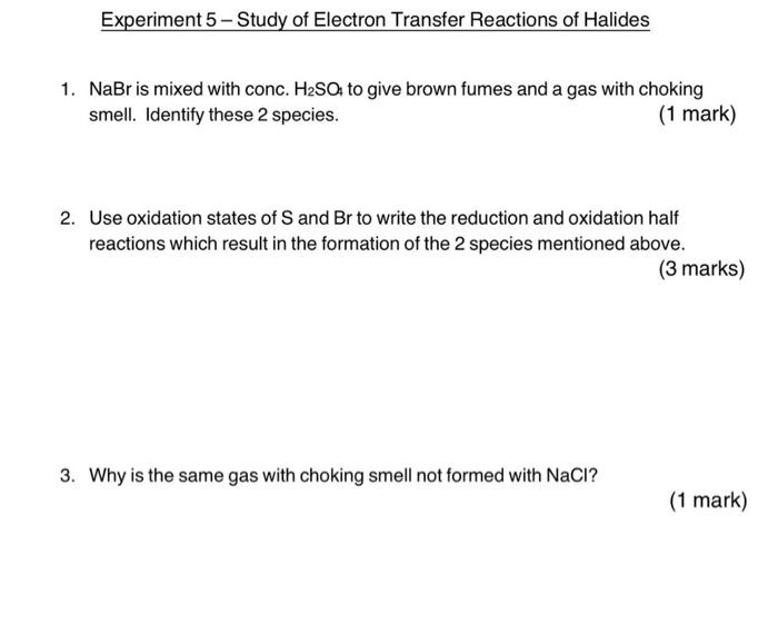 Solved Experiment 5 - Study of Electron Transfer Reactions | Chegg.com