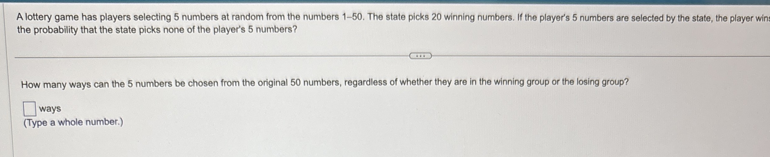 Solved A lottery game has players selecting 5 ﻿numbers at | Chegg.com
