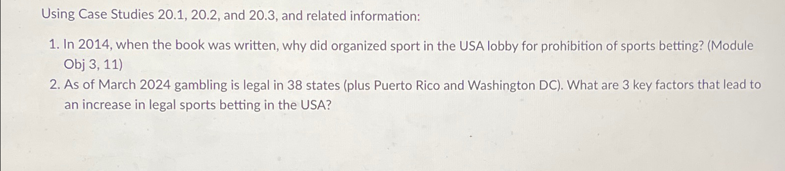Solved Using Case Studies 20.1, 20.2, ﻿and 20.3, ﻿and | Chegg.com