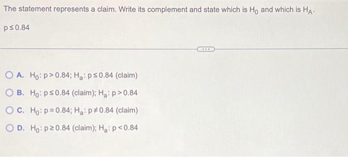 Solved The statement represents a claim. Write its | Chegg.com
