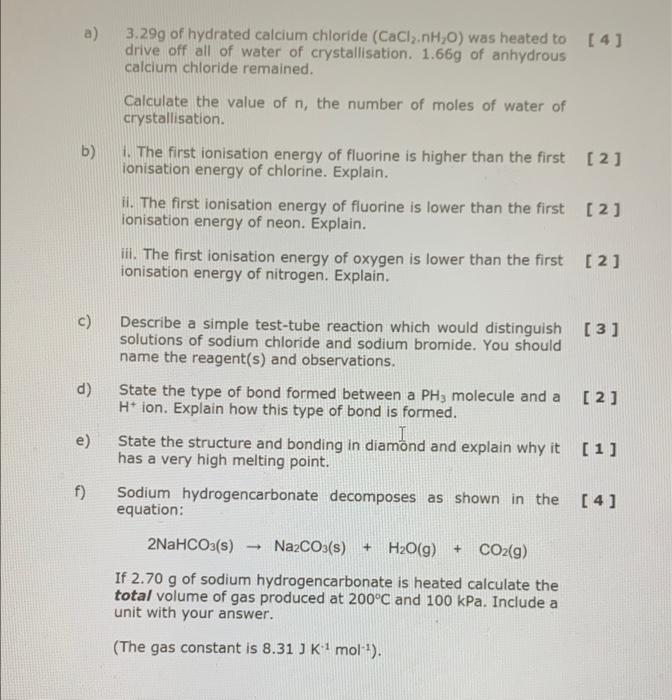 Solved a) 3.29g of hydrated calcium chloride (CaCl.nH,0) was | Chegg.com