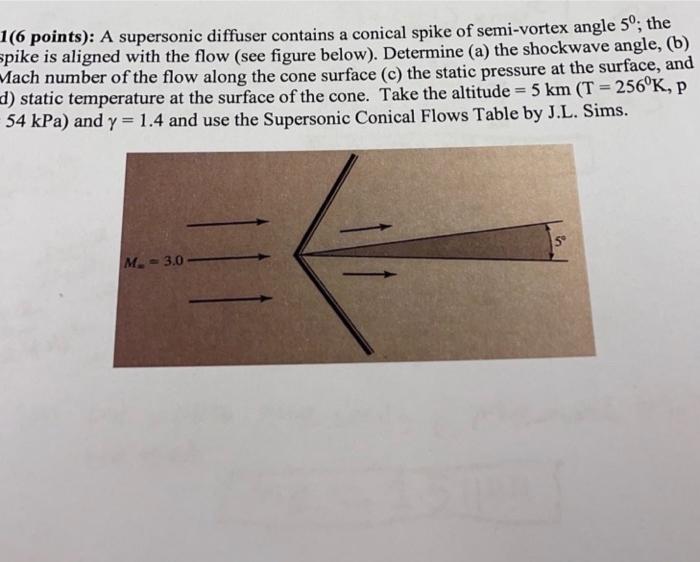Solved 16 points): A supersonic diffuser contains a conical | Chegg.com