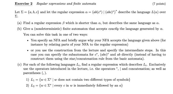 Solved Exercise 2 Regular expressions and finite automata (7 | Chegg.com