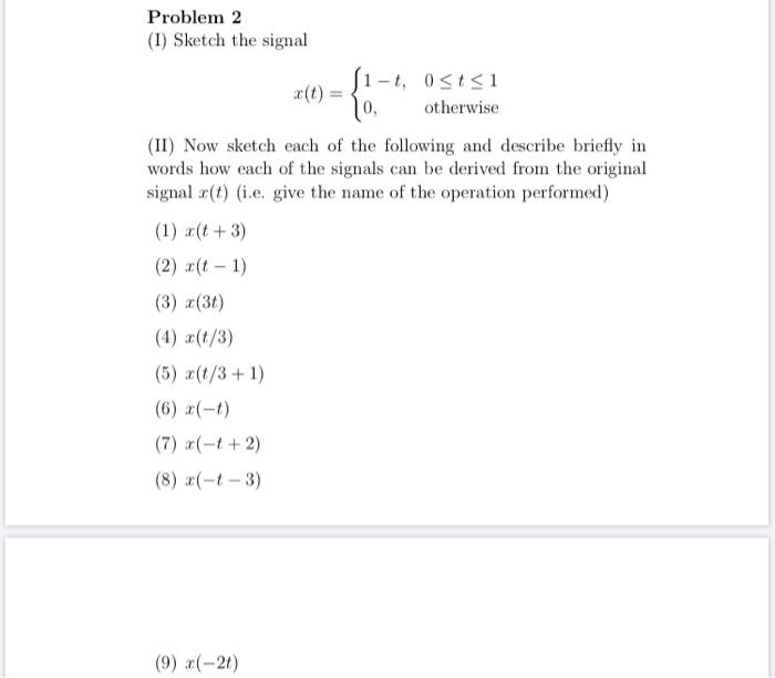 Solved Problem 2 (1) Sketch the signal (1-t, 0 | Chegg.com