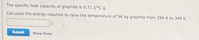 Solved The specific heat capacity of graphite is 0.71 1/°C | Chegg.com