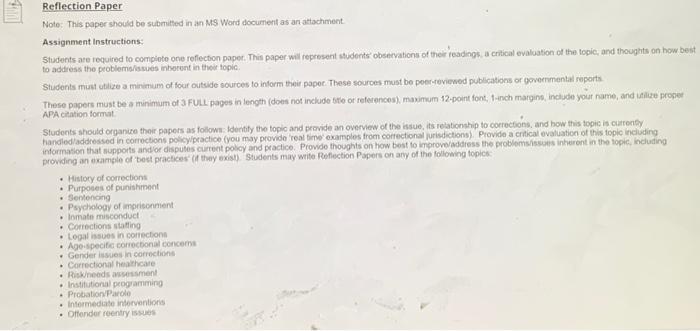 Reflection Paper Note: This paper should be submitted | Chegg.com
