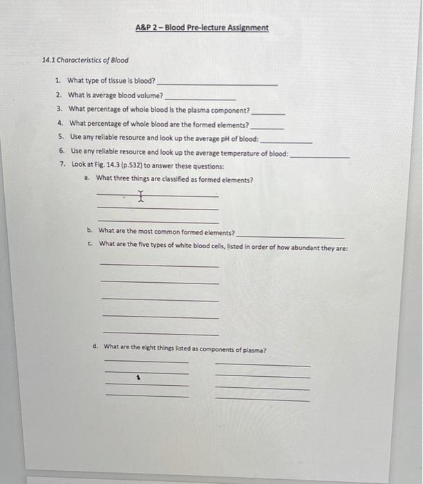 Solved A&P 2 - Blood Pre-lecture Assignment 14.1 | Chegg.com