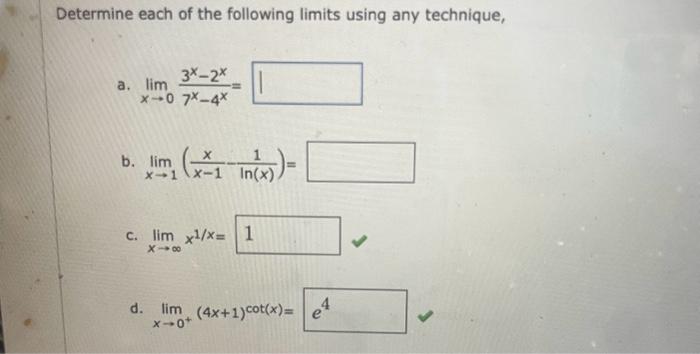 Solved Determine each of the following limits using any | Chegg.com